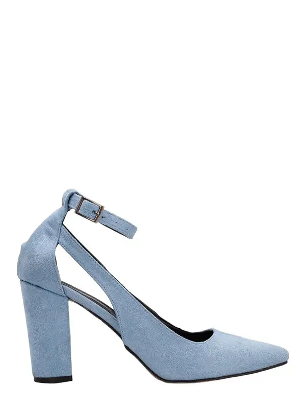 FOREVER & ALWAYS SHOES Colette Pointed Toe Block Heels - Baby Blue Suede