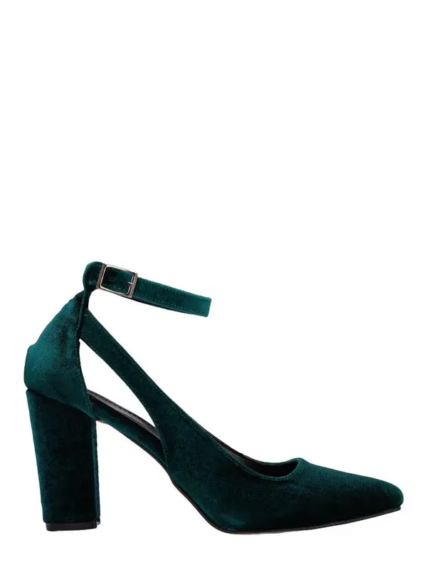 FOREVER & ALWAYS SHOES Colette Pointed Toe Block Heels - Emerald Green Velvet