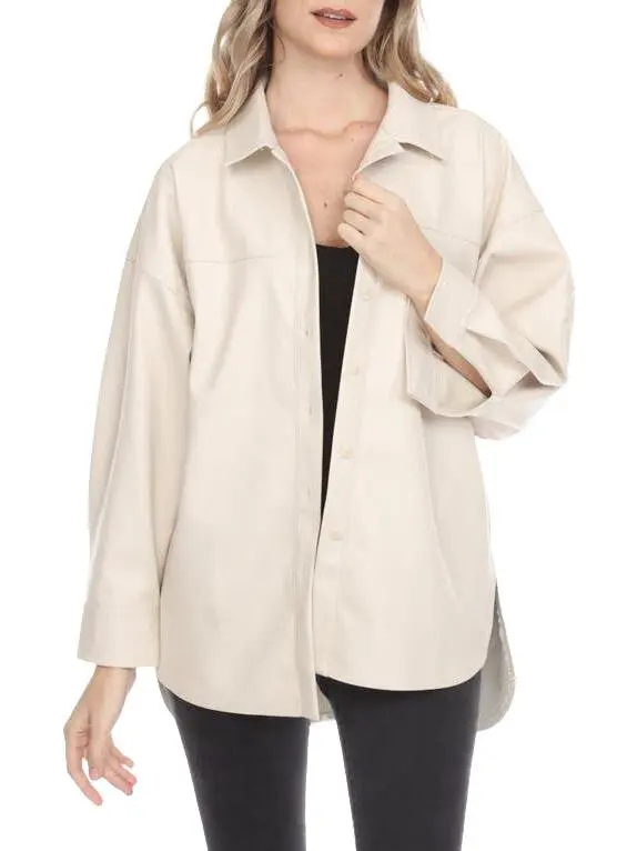 RAIN AND ROSE Faux Leather Shirt Jacket - Beige