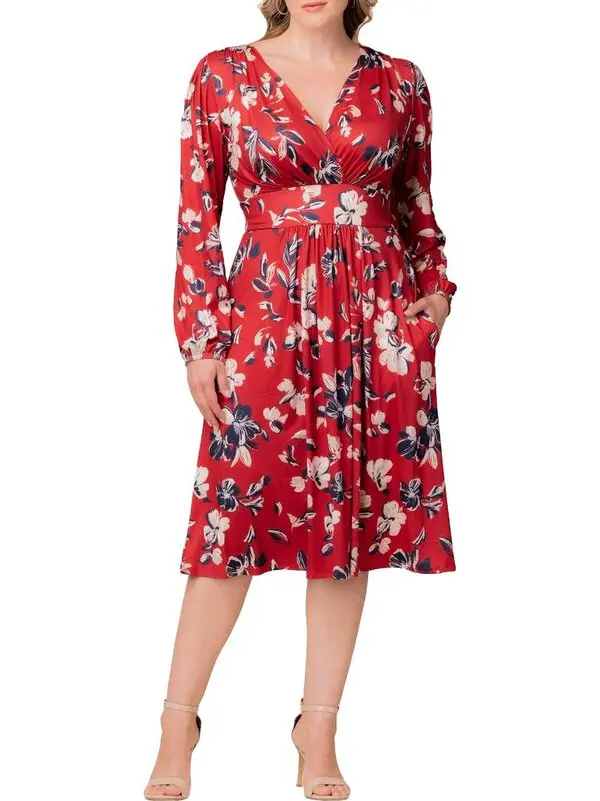 KIYONNA Diana Long Sleeve Dress - Red Floral Print