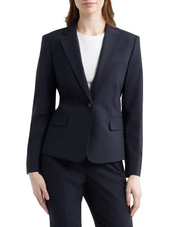 Theory Slim Fit Stretch Wool One Button Blazer - Deep Navy