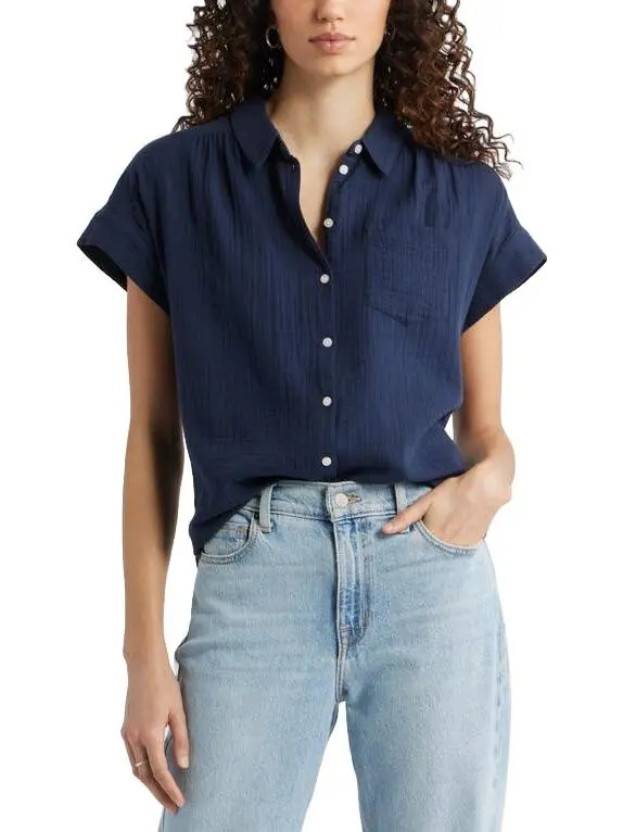Caslon Cotton Gauze Button-up Shirt - Navy Still