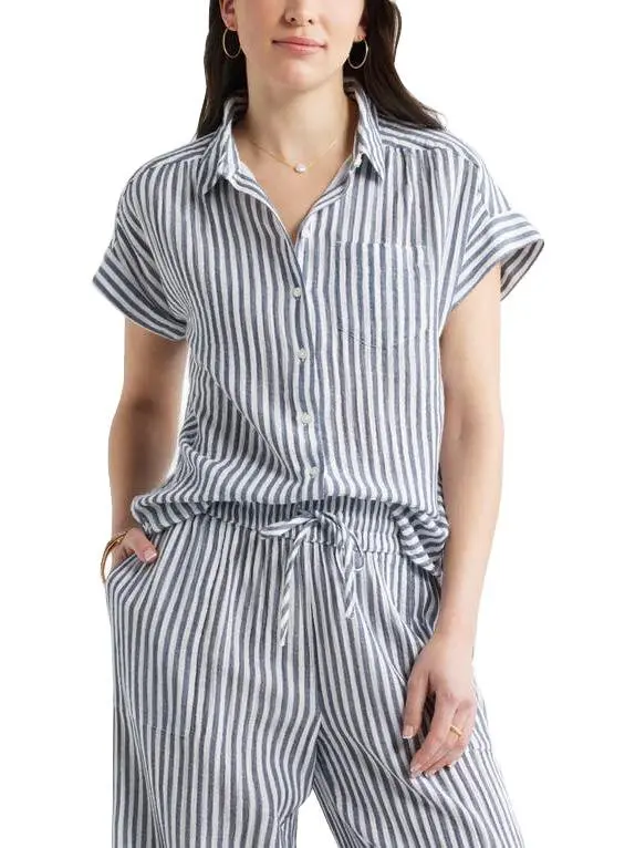 Caslon Cotton Gauze Button-up Shirt - Navy- White Brianne Stripe