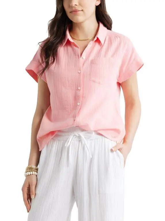 Caslon Cotton Gauze Button-up Shirt - Pink Dianthus