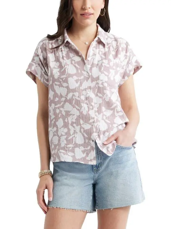 Caslon Cotton Gauze Button-up Shirt - Purple Heron Shadowed Tropic