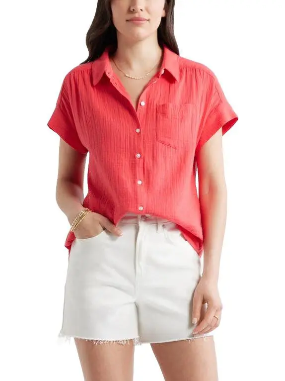 Caslon Cotton Gauze Button-up Shirt - Red Geranium