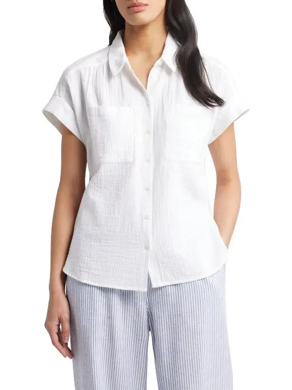 Caslon Cotton Gauze Button-up Shirt - White