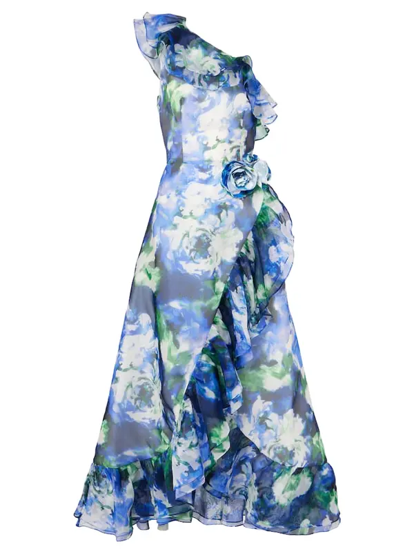 Costarellos Carmea Floral Silk Organza Maxi Dress - Blue