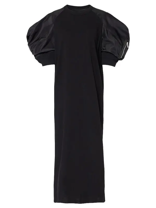 Sacai Puff-sleeve Cotton-blend Midi Dress - Black