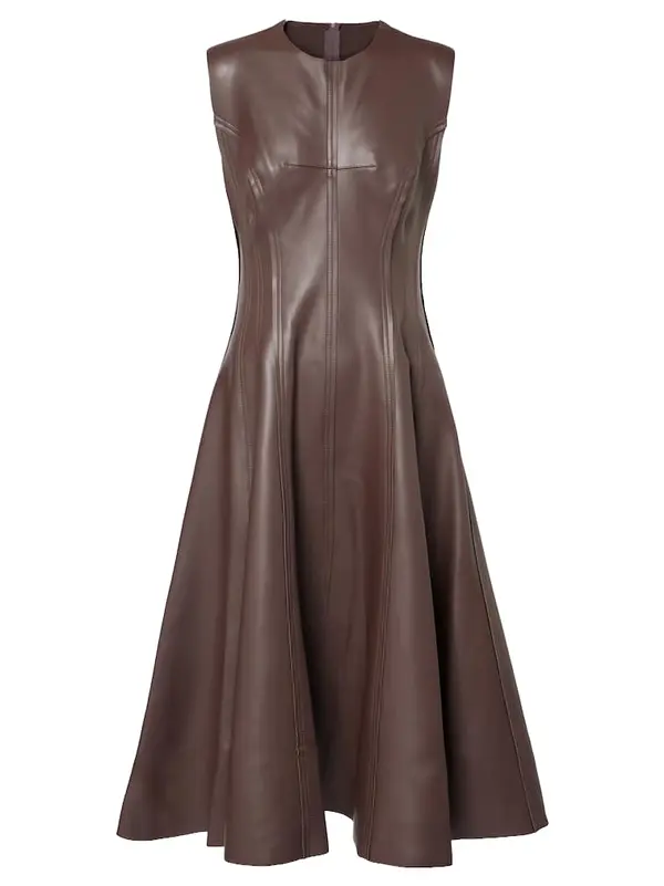 Norma Kamali Grace Faux Leather Bustier Midi Dress - Brown