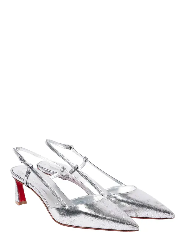 CHRISTIAN LOUBOUTIN Condoroline 55 Metallic Slingback Pumps - Silver