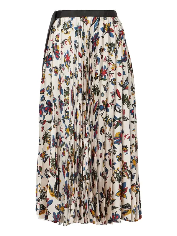 Sacai Printed Pleated Midi Skirt - White