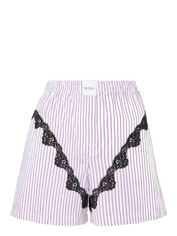 Attico Striped Cotton Shorts - Purple