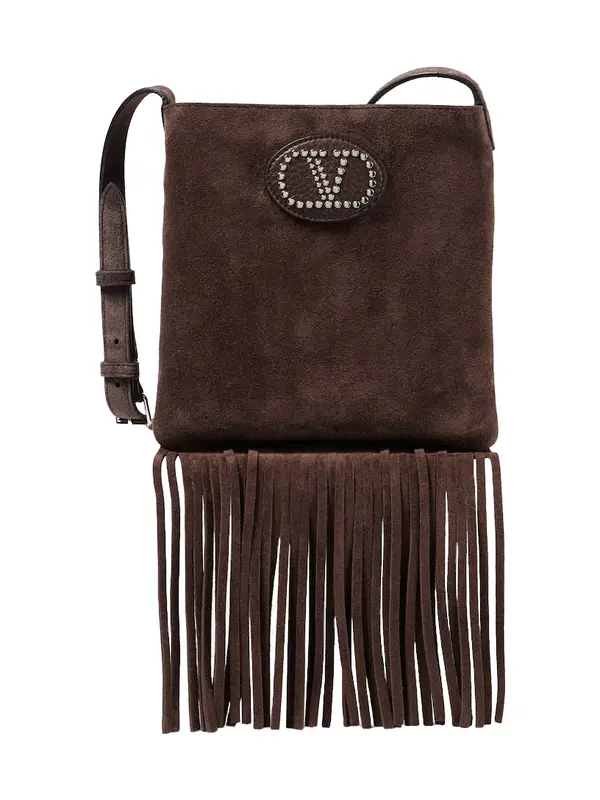 Valentino Garavani Nellcôte Suede Crossbody Bag With Fringe - Brown