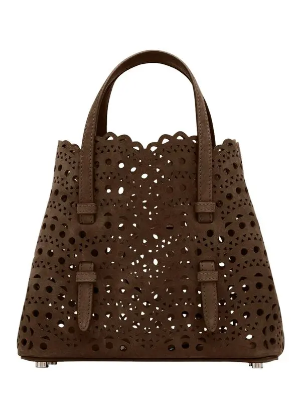 Alaïa Mina 20 Perforated Suede Top-handle Bag - Dark Brown