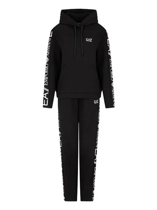 Emporio Armani Stretch Cotton-jersey Tracksuit With Logo - Black