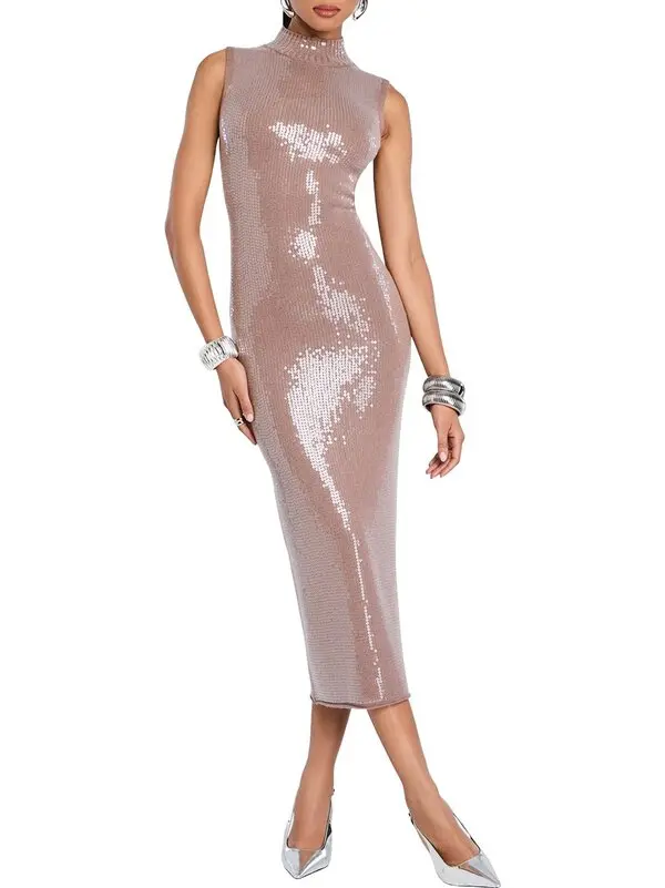 Retrofete Dove Sequined Midi Dress - Truffle