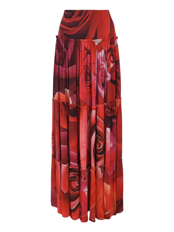 Roberto Cavalli Rose-print Maxi Skirt - Red