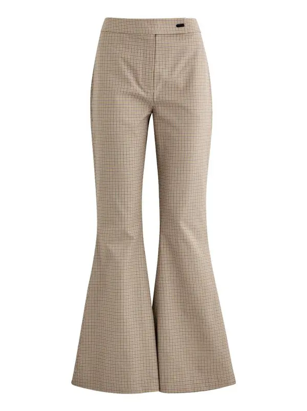 Clea Alessandra Checked Cotton-blend Flared Trousers - Beige