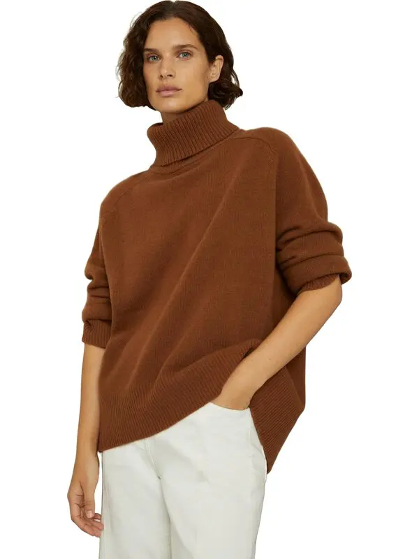REISS Eliza Roll-neck Jumper - Toffee