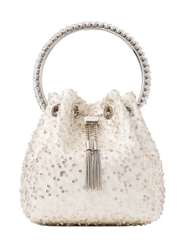 JIMMY CHOO Bon Bon Beaded Mesh Crystal Bag - Ivory/crystal/silver