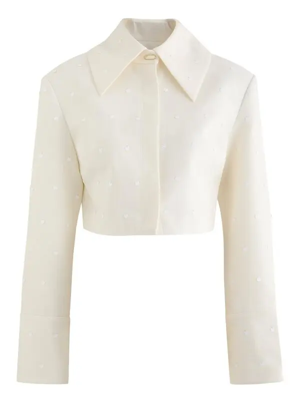 Clea Sequin-embellished Woven Cropped Jacket - Cream