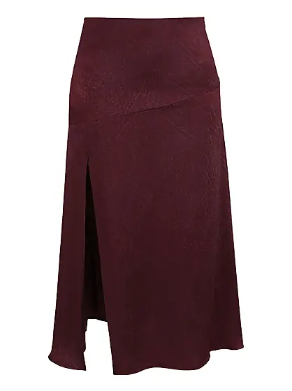 MISTRESS ROCKS Woven Midi Skirt With Split Hem - Cherry