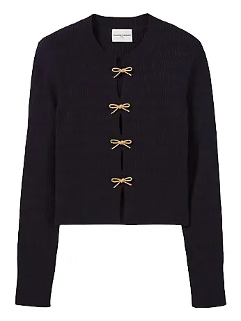 Claudie Pierlot Bow Long-sleeve Fine-knit Top - Bleus