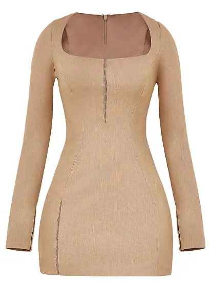 MISTRESS ROCKS Long-sleeve Stretch-tailored Mini Dress - French Beige