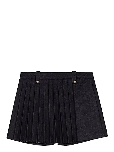 Maje Pleated Stretch-cotton Shorts - Noir / Gris