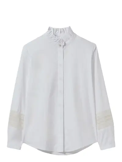 Claudie Pierlot Ruffle-collar Cotton Shirt - Naturels