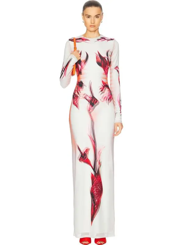 JEAN PAUL GAULTIER Flower Body Morphing Mariniere Long Dress - Mint  Pale Pink  & Red