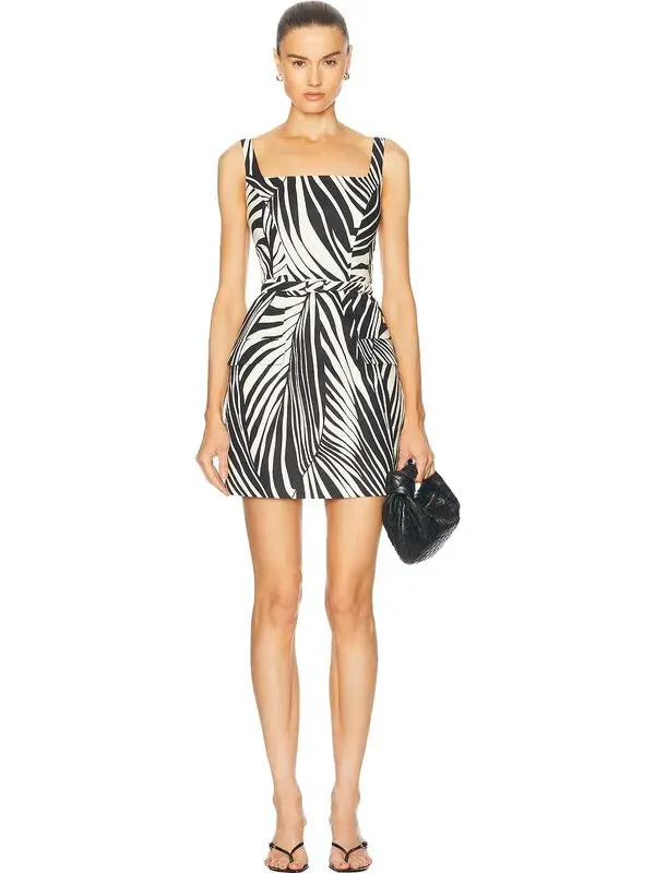 NICHOLAS Zoya Sleeveless Hourglass Mini Dress With Belt - Rhea Black Palm