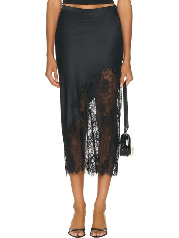 FLEUR DU MAL Silk & Lace Scallop Midi Skirt - Black