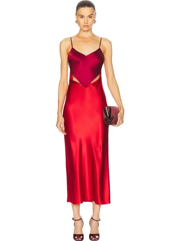 FLEUR DU MAL Silk Zipper Maxi Slip Dress - Rouge