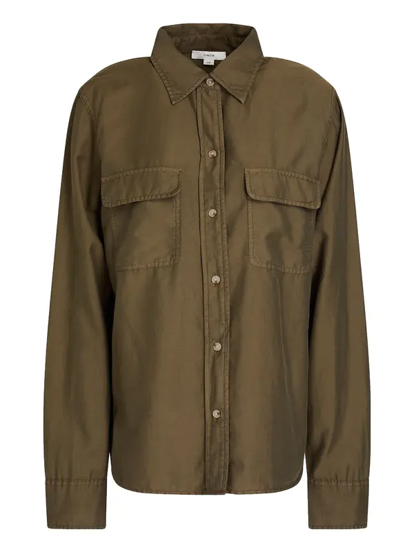 Vince Cotton And Silk-blend Twill Shirt - Army Green