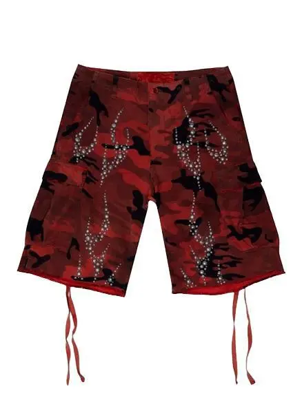 HELLSTAR Studded Cargo Shorts - Red