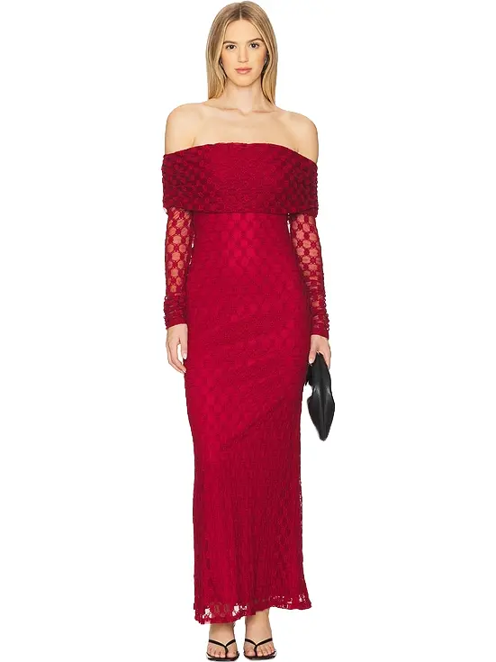 Bardot Adoni Off Shoulder Maxi Dress - Deep Red
