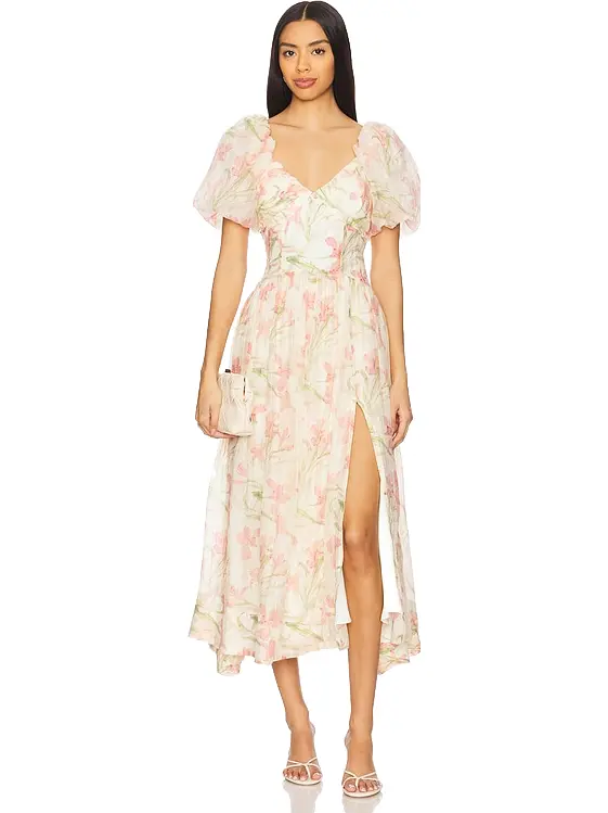 Astr The Label Sasilia Midi Dress - Pink Cream Floral