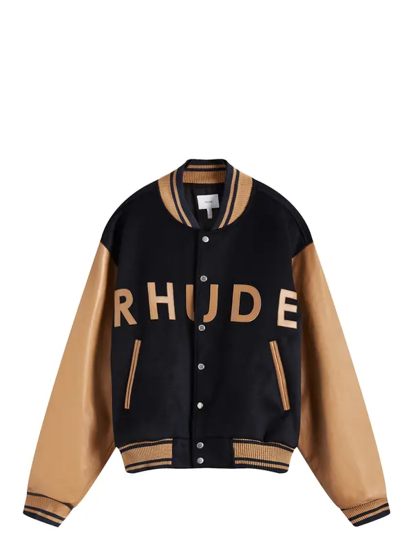 Rhude Logo Varsity Jacket - Navy/camel