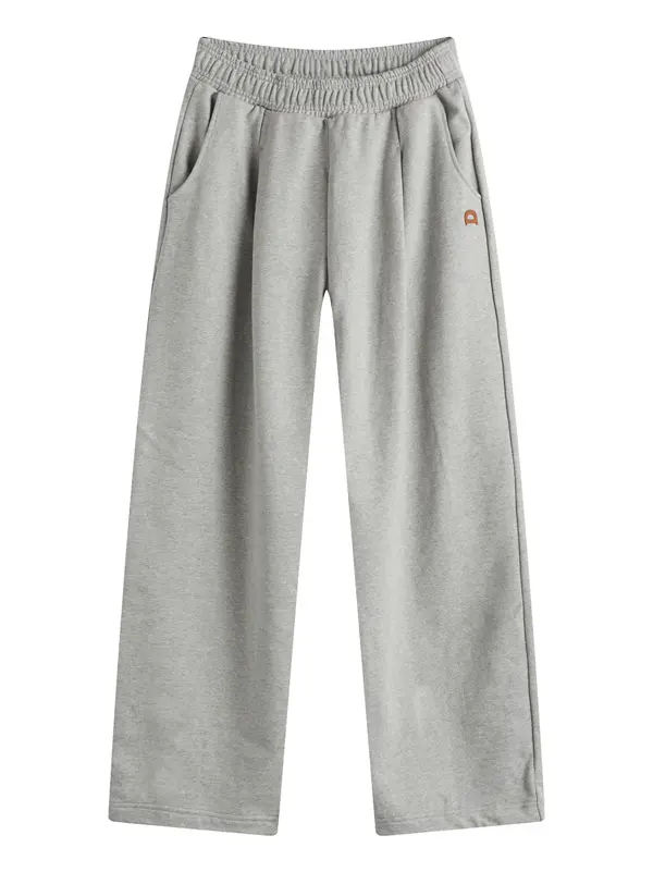 DUNST Leather Logo Wide Sweat Pants - Melange Grey