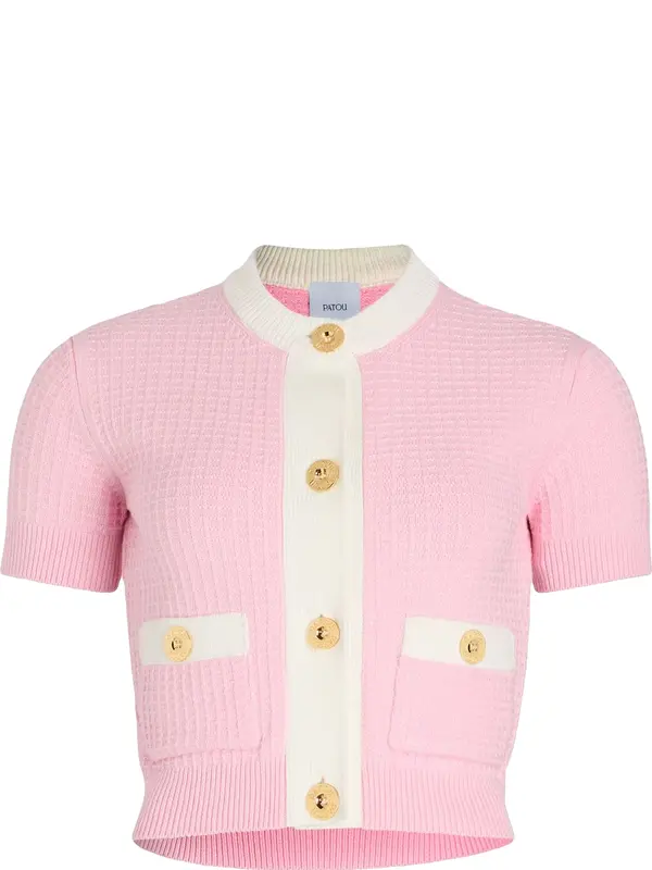 Patou Cropped Waffle-knit Cardigan - Pink