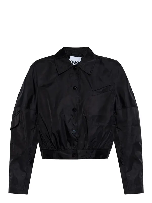 GANNI Logo-appliqué Bomber Jacket - Black