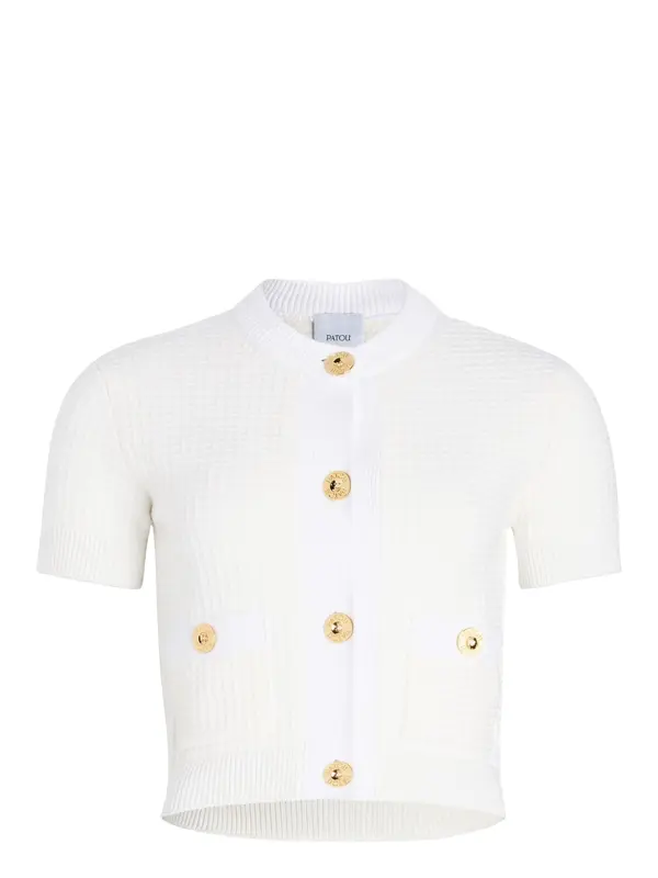 Patou Cropped Waffle-knit Cardigan - White