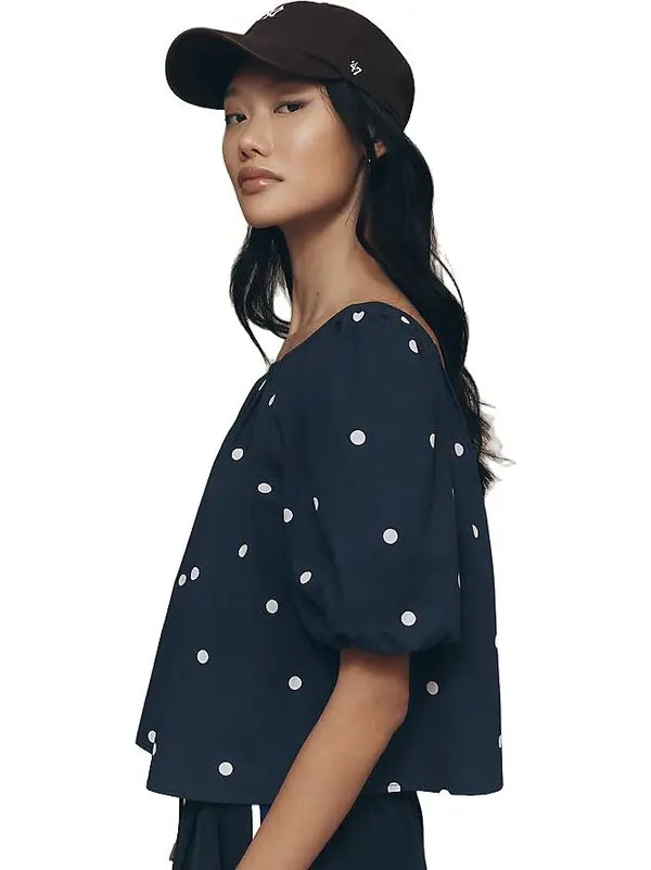 Maeve Puff-sleeve Swing Blouse - Blue Dot