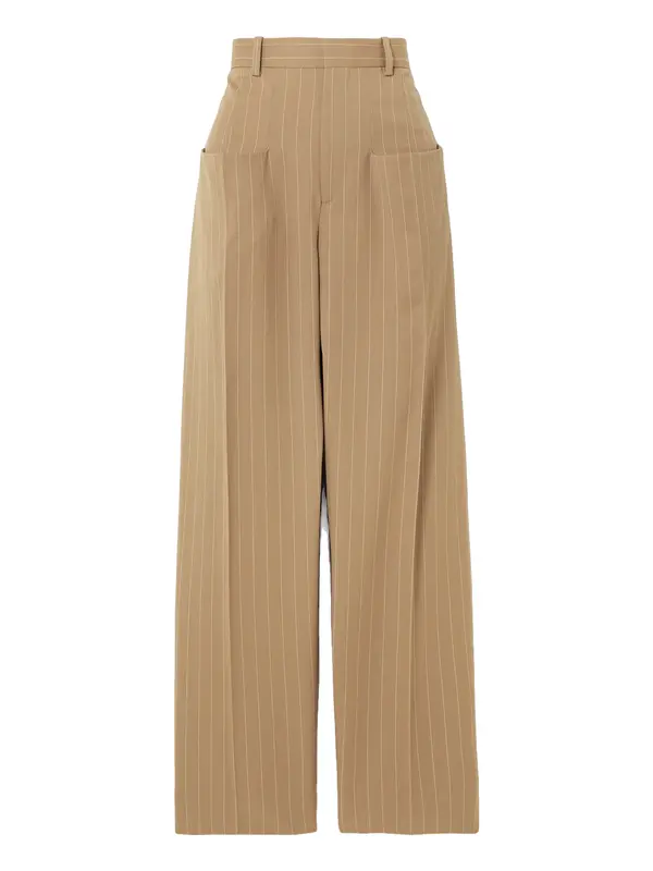 Victoria Beckham Pinstriped Wool Wide-leg Pants - Neutrals