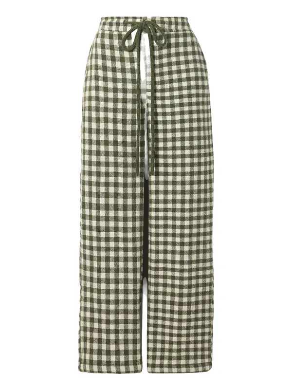 THE ELDER STATESMAN Checked Cashmere Pants - Green