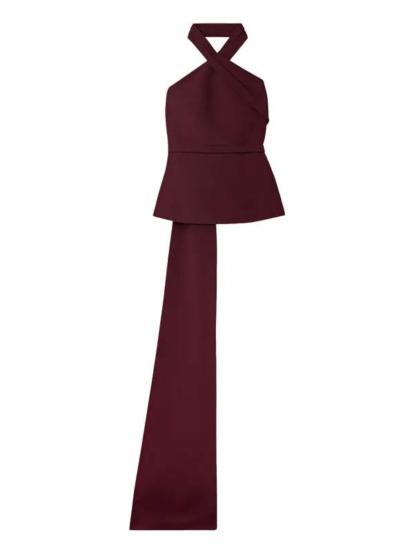Safiyaa Odele Asymmetric Draped Crepe Halterneck Top - Burgundy