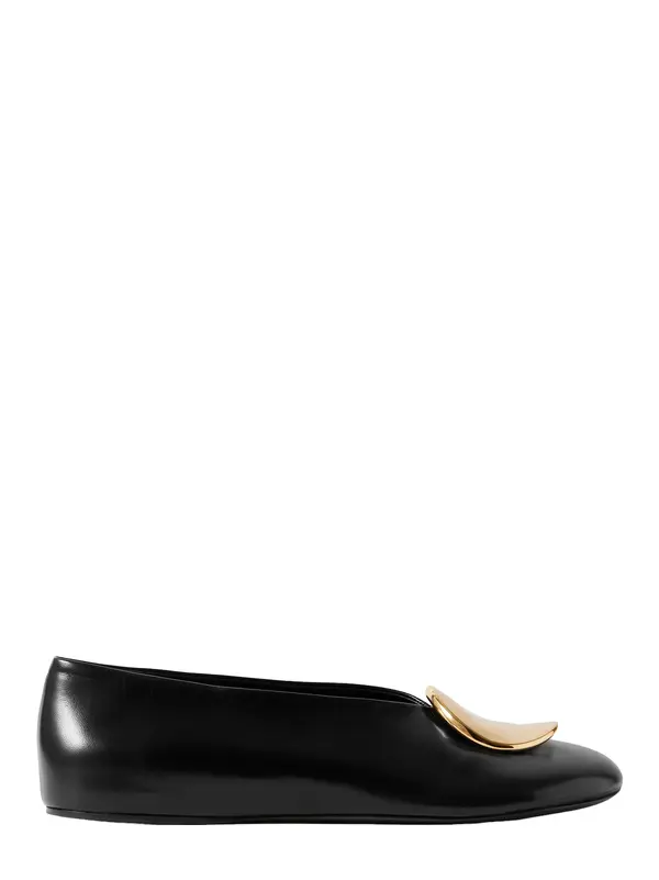 JIL SANDER Embellished Leather Ballet Flats - Black