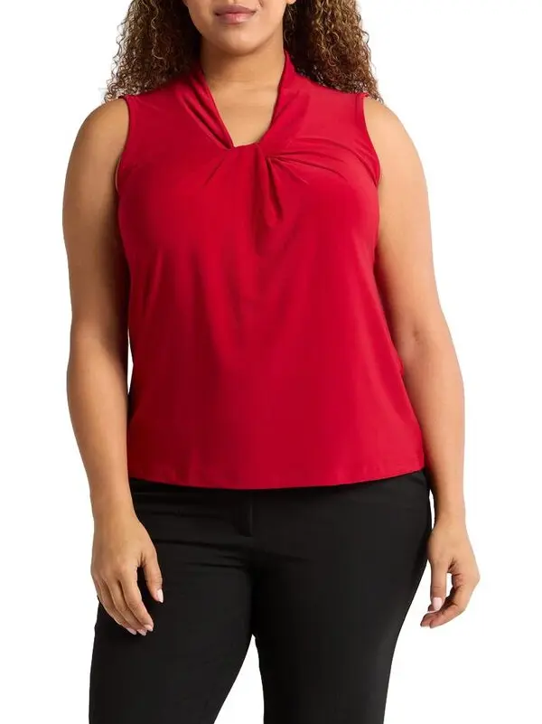 KASPER Twist Neck Sleeveless Top - Fire Red